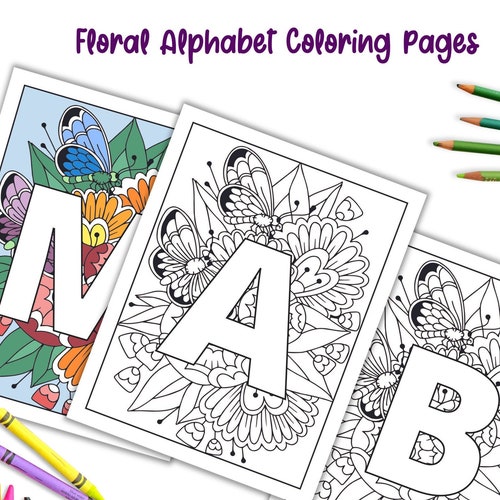 Floral Alphabet Coloring Set - Etsy