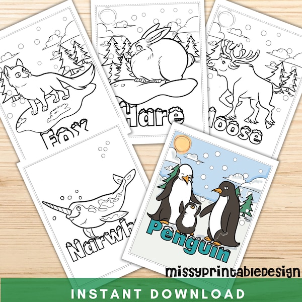 Arctic Animal Coloring Pages - Etsy