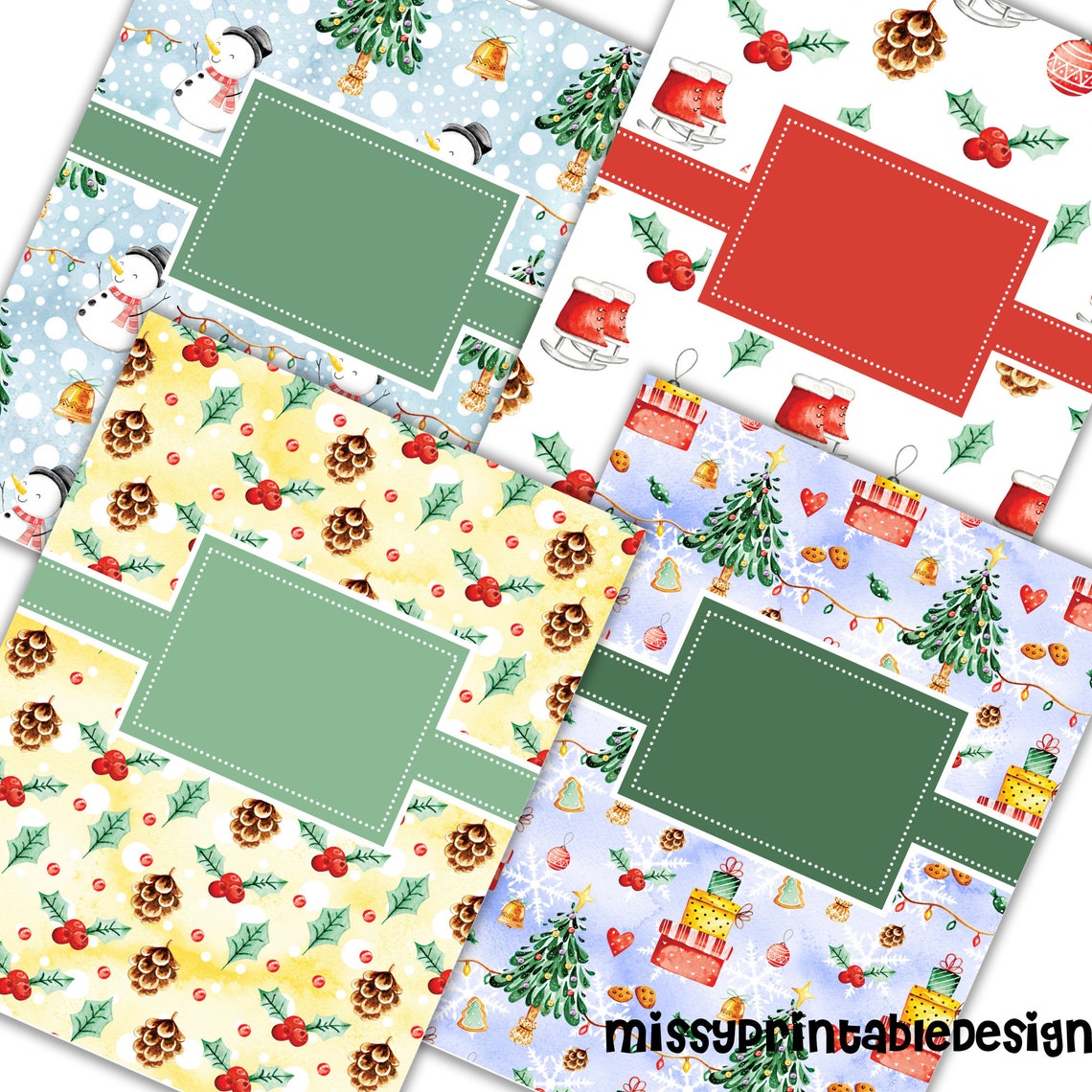 Christmas Watercolor Binder Covers & Spines Editable - Etsy