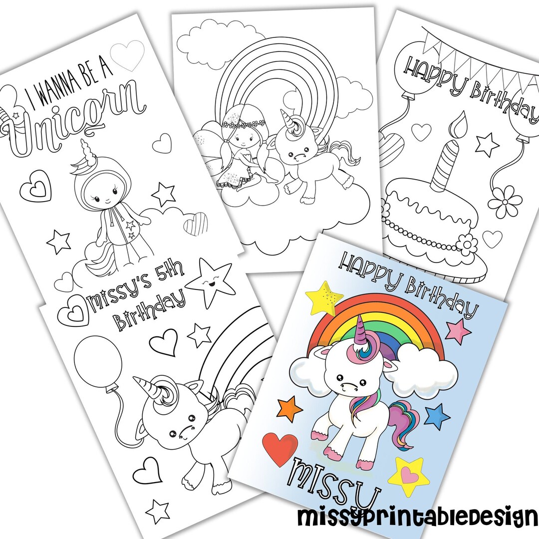 Personalized Unicorn Party Coloring Pages, Custom Unicorn Birthday ...