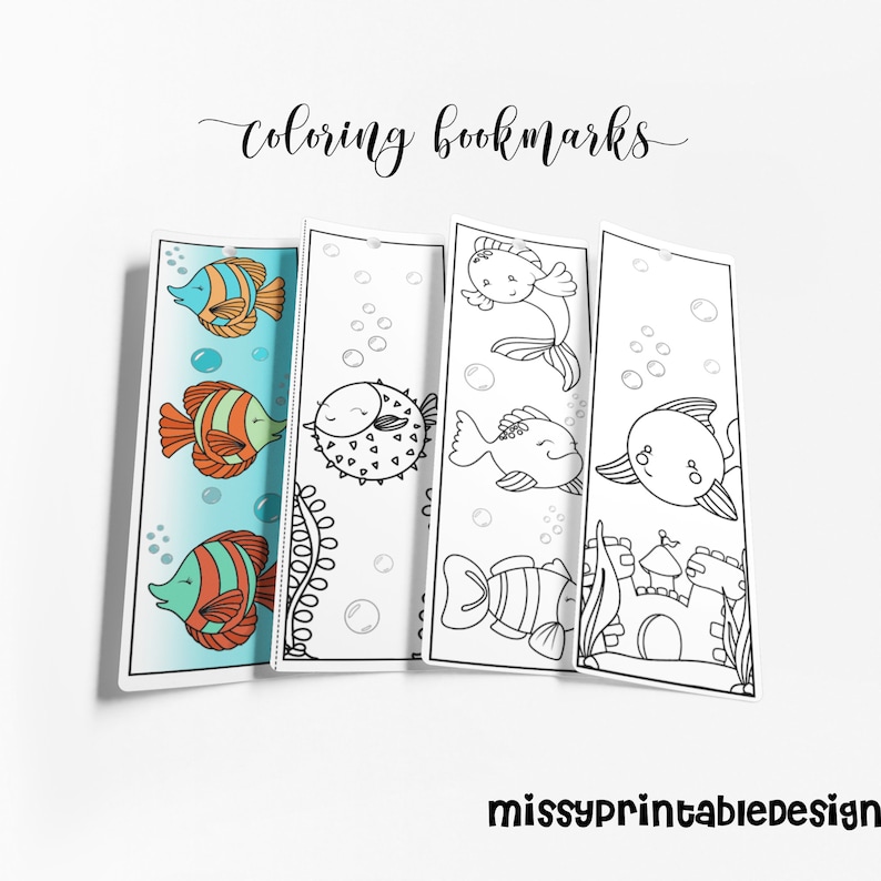 Fish Coloring Bookmarks set of 4 Printable Fish Coloring - Etsy