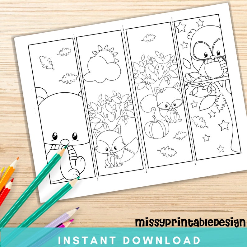 Fall Coloring Bookmarks set of 4 Printable Fall Coloring - Etsy