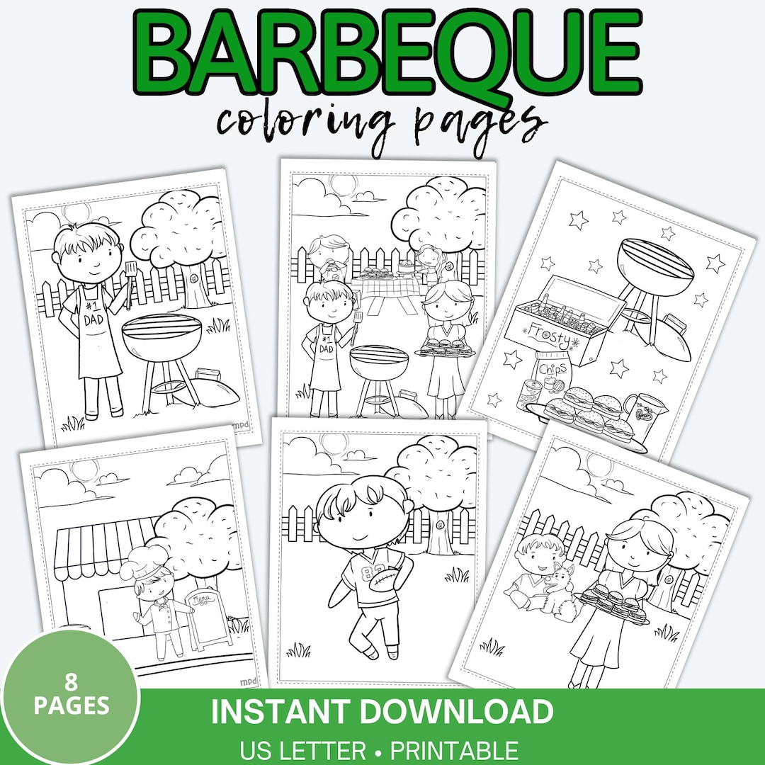 Barbeque Coloring Pages, Printable BBQ Coloring Book for Kids, INSTANT ...