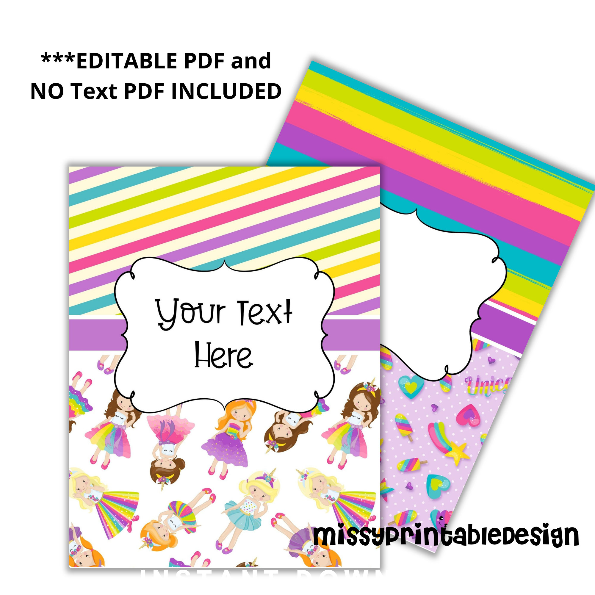 Editable Binder Covers & Spines Unicorn Themed Printable - Etsy