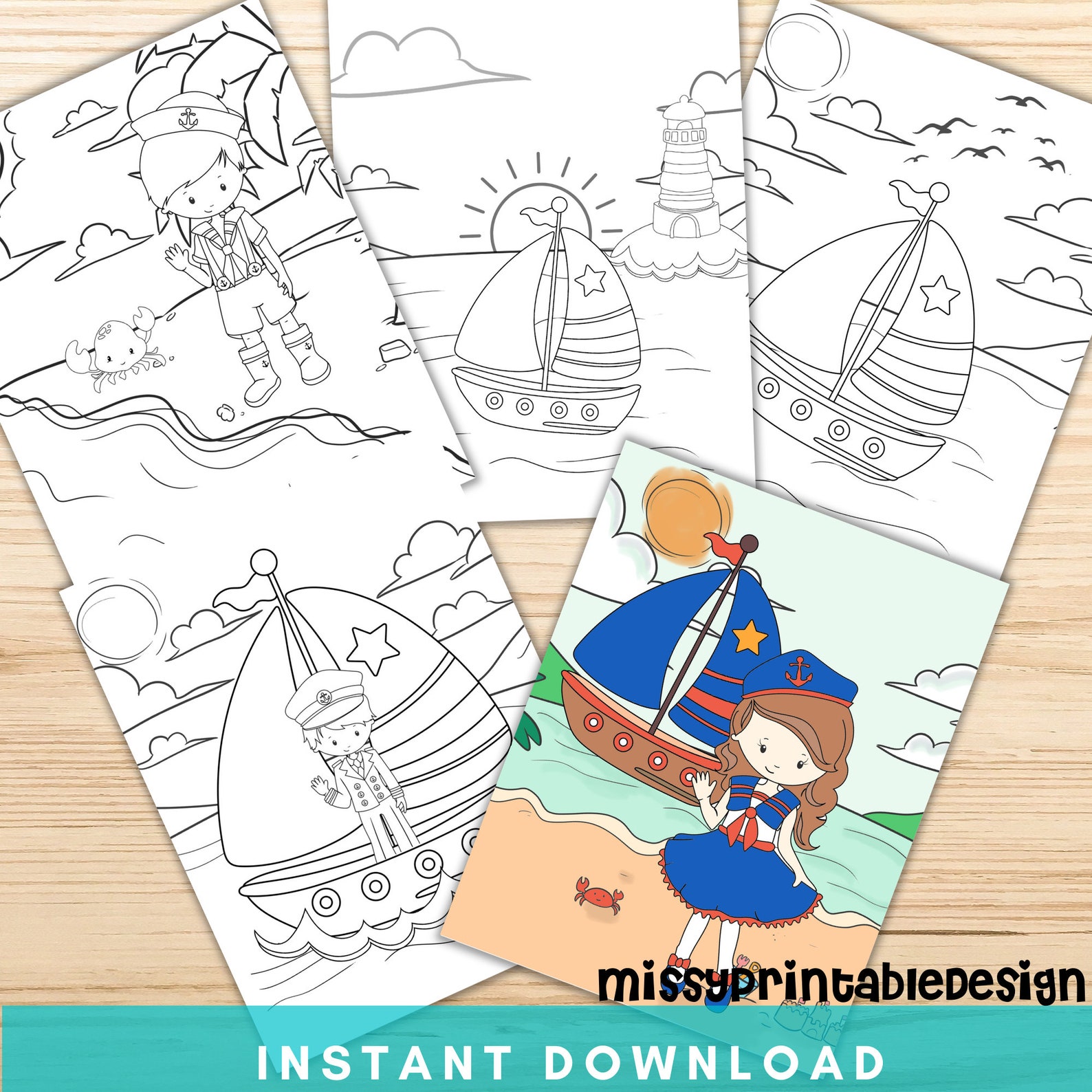 Nautical Coloring Pages Printable Sailing Kids Coloring - Etsy