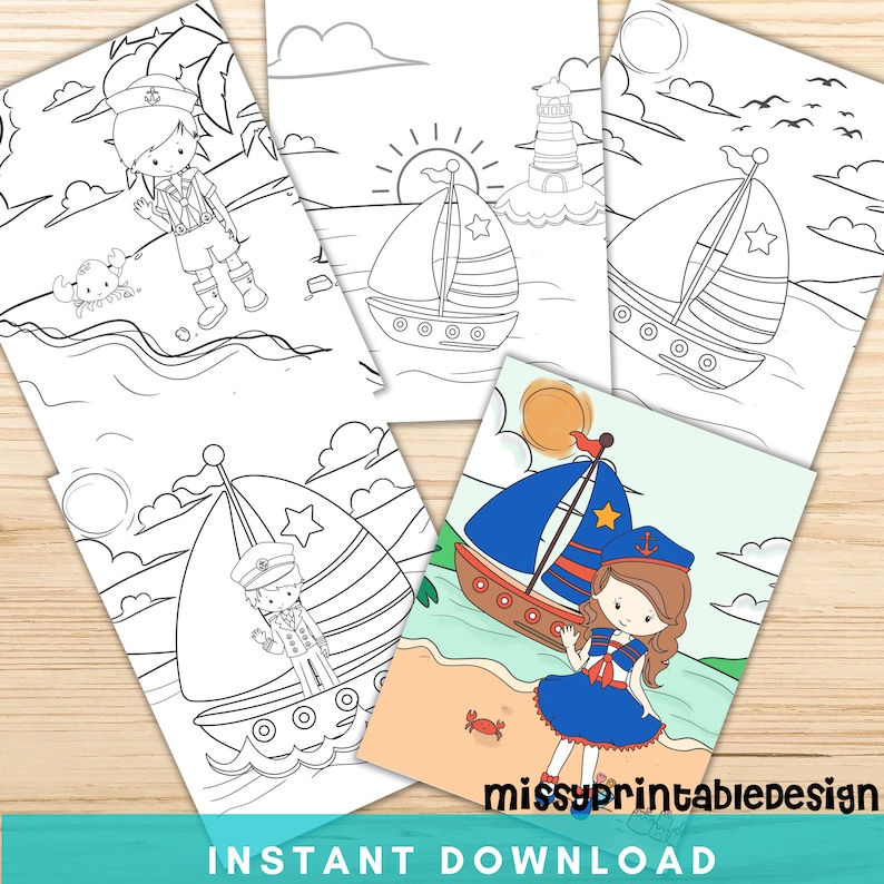 Nautical Coloring Pages Printable Sailing Kids Coloring - Etsy