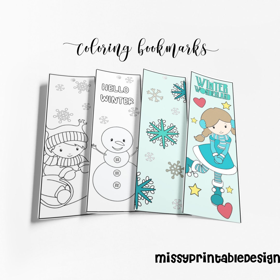 Winter Coloring Bookmarks Set, Printable School Activity (INSTANT ...