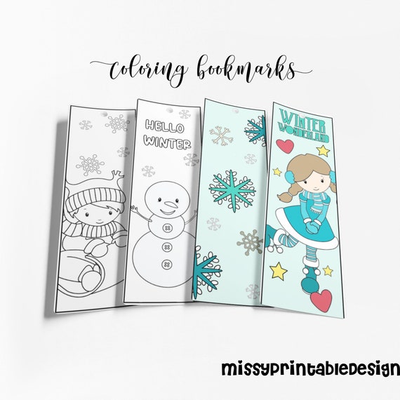 Winter Coloring Bookmarks (Set of 4), Printable Winter Coloring Page ...
