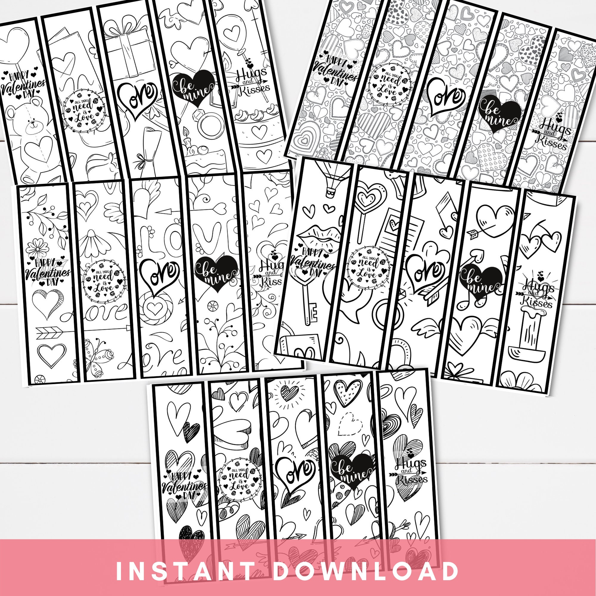 50 Printable Valentine's Coloring Bookmarks - Etsy