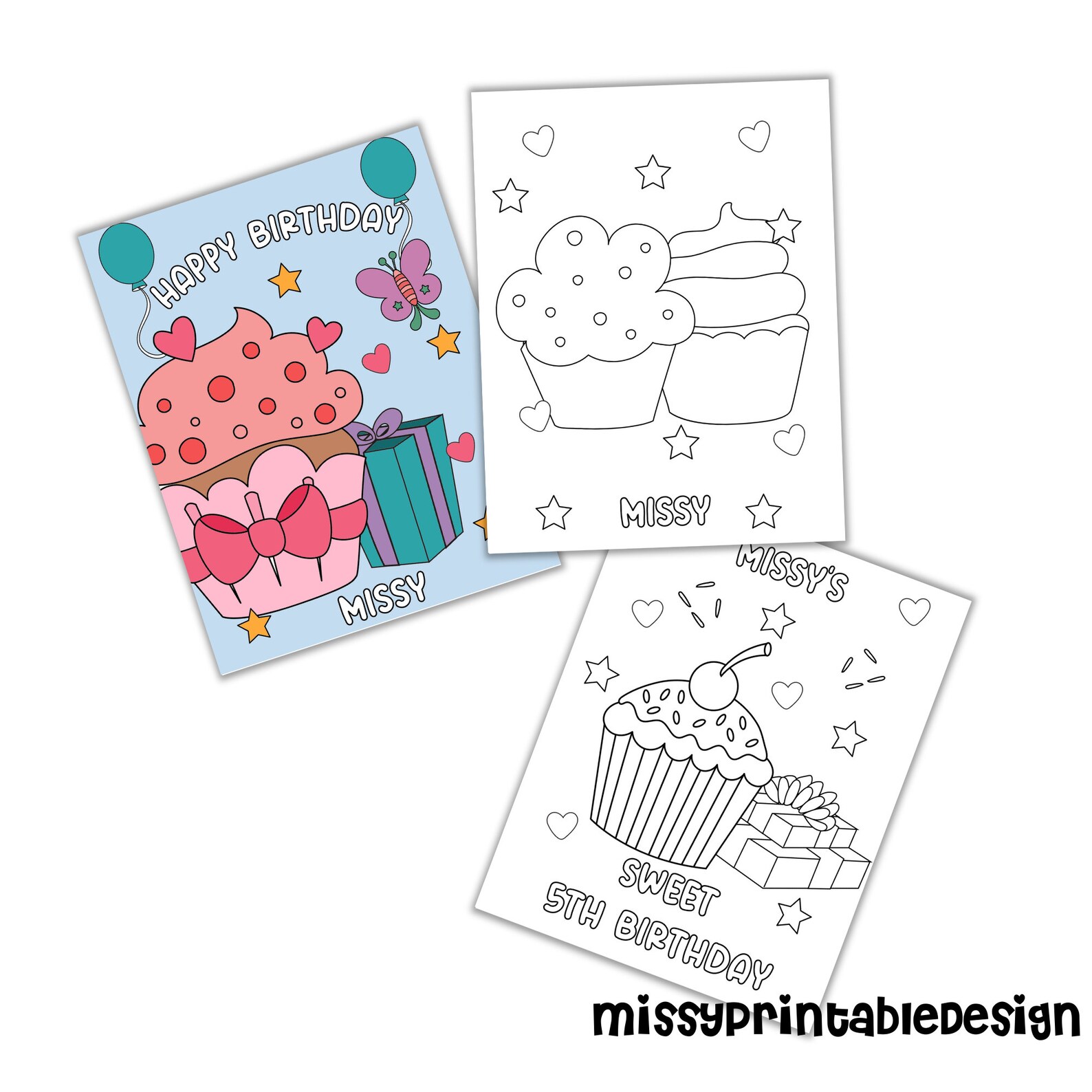 Personalized Cupcake Party Coloring Pages Custom Cupcake - Etsy