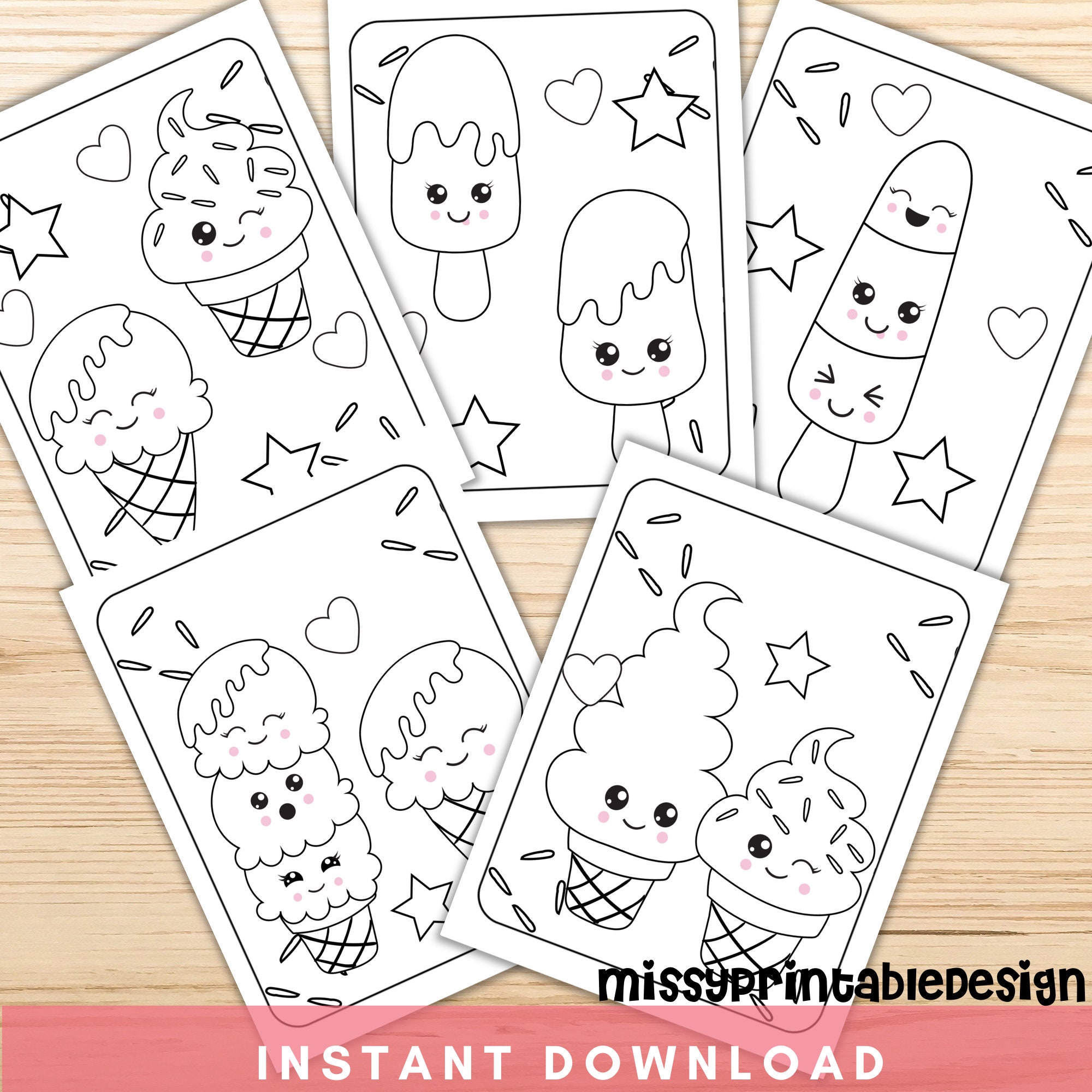 Kawaii Ice Cream Coloring Pages for Kids Printable Kawaii - Etsy
