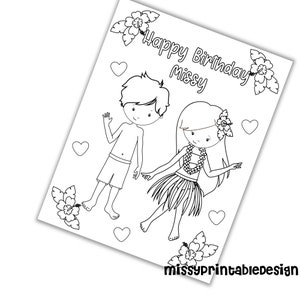 Personalized Luau Party Coloring Pages, Custom Luau Birthday Party ...