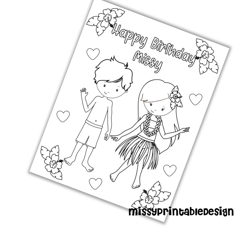 Personalized Luau Party Coloring Pages Custom Luau Birthday - Etsy