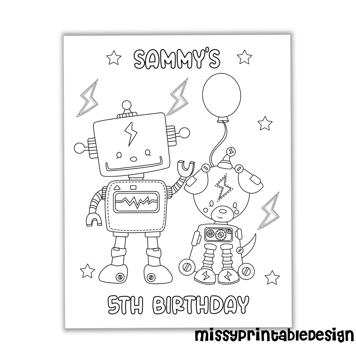 Personalized Robot Birthday Coloring Pages (digital Download) - Etsy