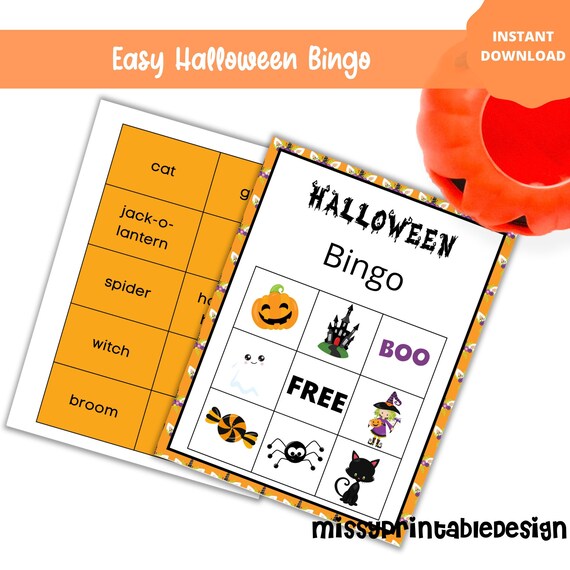 Easy Halloween Bingo Cards, Printable Halloween Bingo Game, Holiday ...