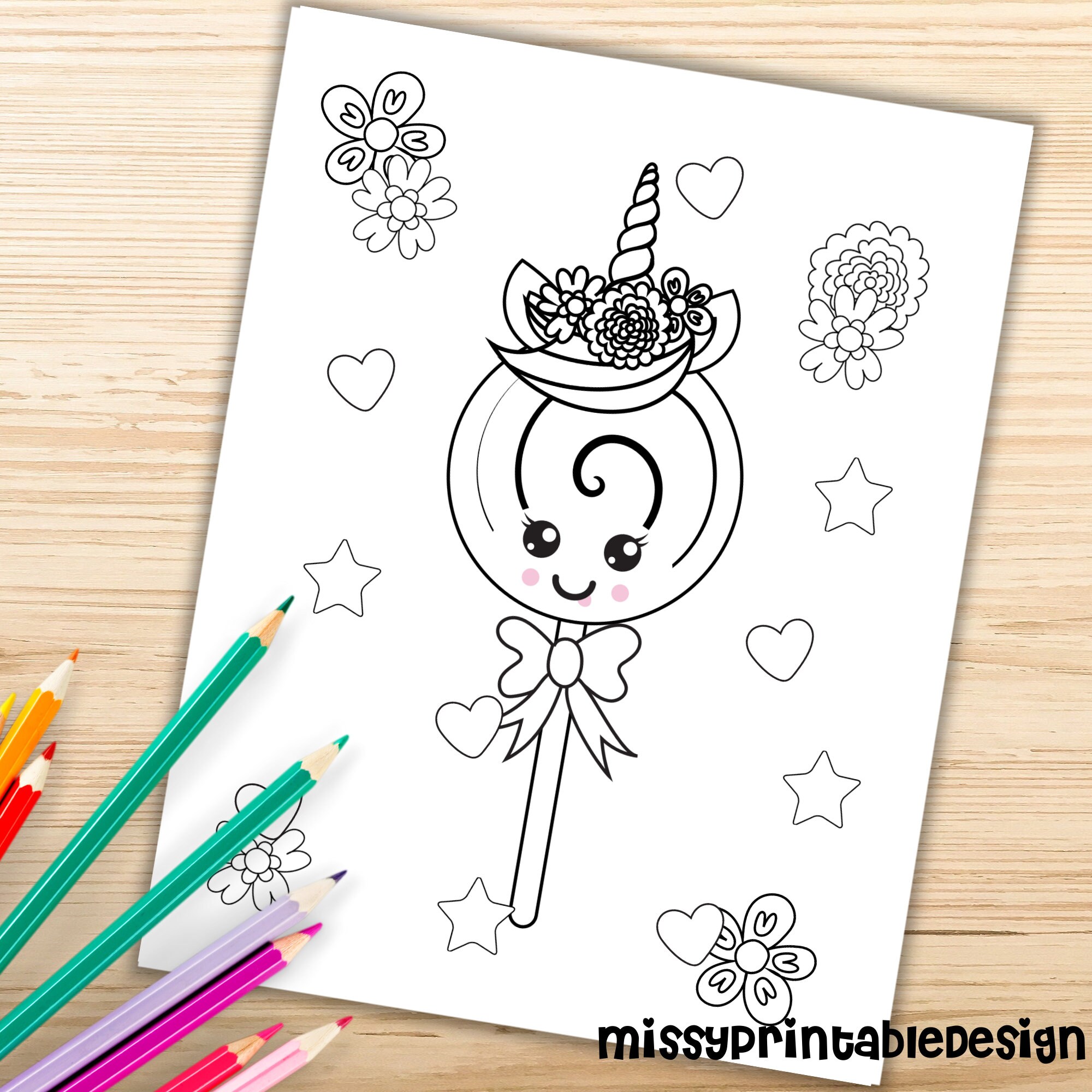 Kawaii Unicorn Sweets Coloring Pages, Kids Birthday Activity (INSTANT ...