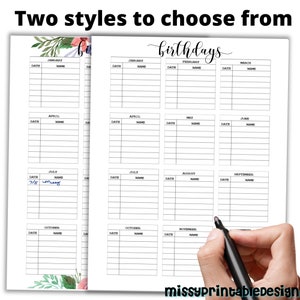 Birthday Tracker Printable Birthday Log Anniversary | Etsy