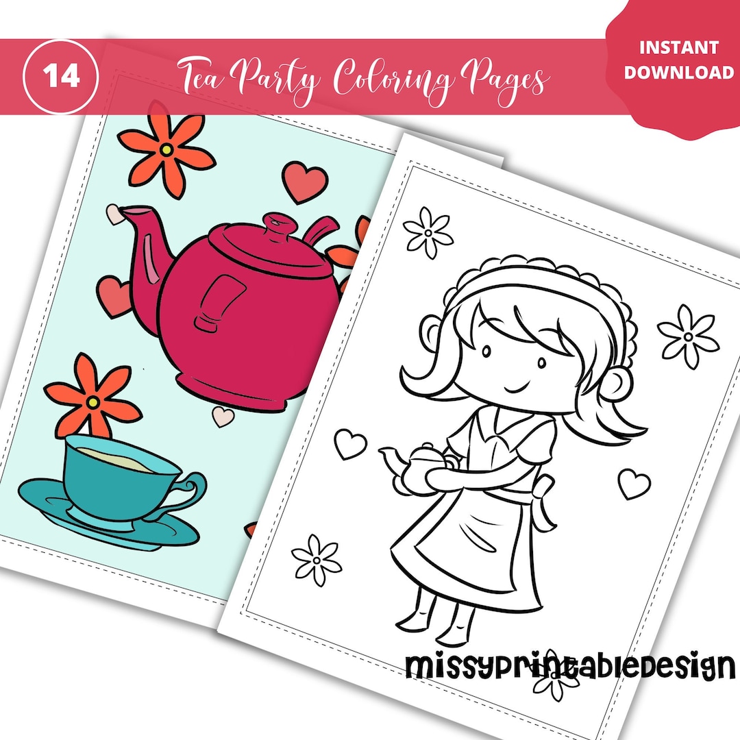 Tea Party Coloring Pages, Printable Tea Party Coloring Book, Tea Party ...