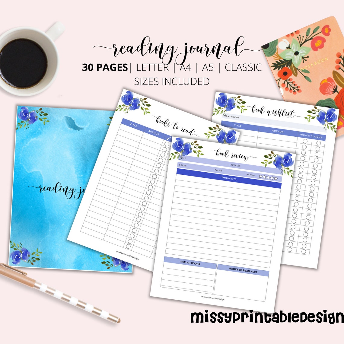 Reading Journal Printable Book Review Journal Book Reading - Etsy