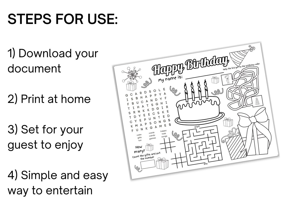 Happy Birthday Placemat Printable Birthday Party Placemats - Etsy