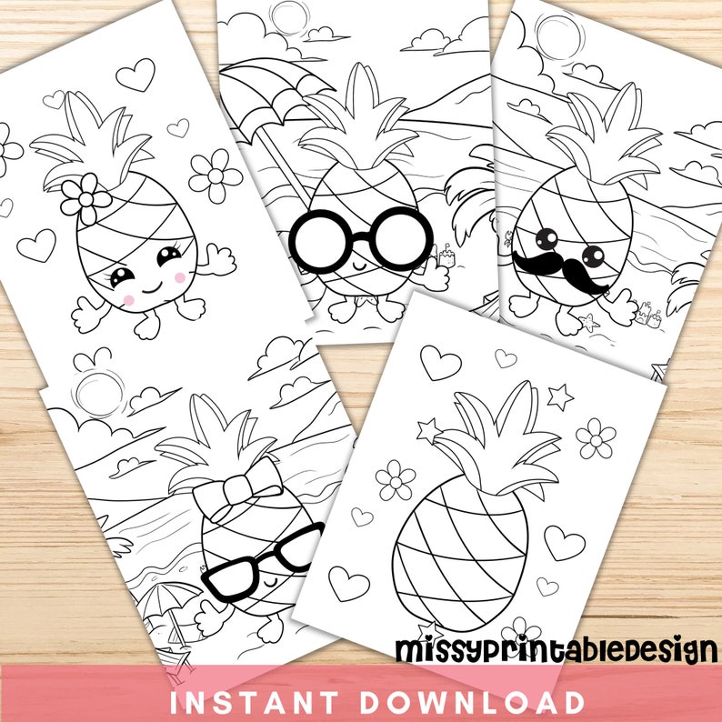 Kawaii Pineapple Coloring Pages for Kids Printable Pineapple - Etsy
