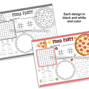 Pizza Party Placemats, Printable Pizza Placemats, Coloring Page for ...