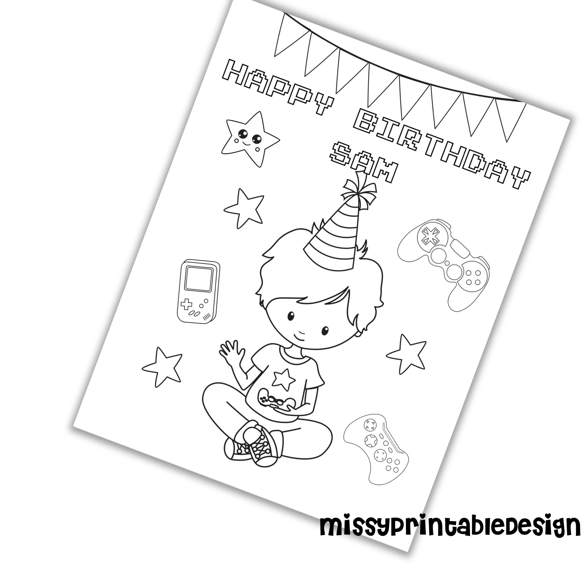 Personalized Game Party Coloring Pages Custom Video Game - Etsy