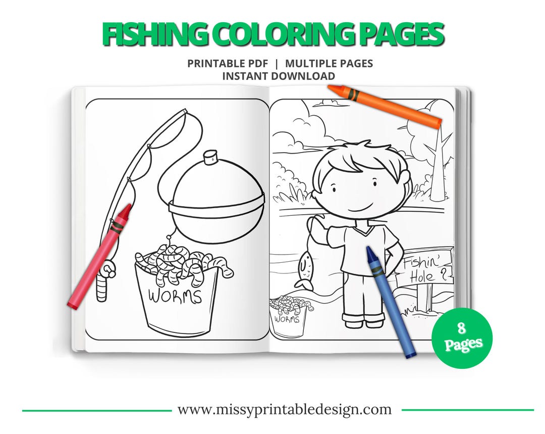 Fishing Coloring Pages, Printable Fishing Coloring Book, Fishing ...