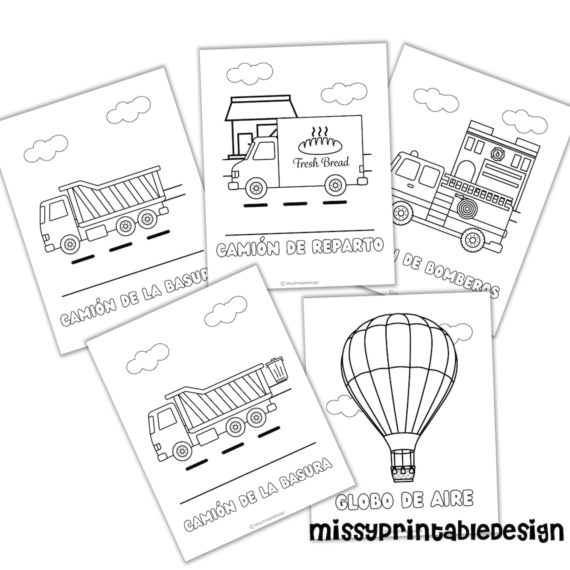 Spanish Transportation Coloring Pages for Kids Vehicle - Etsy