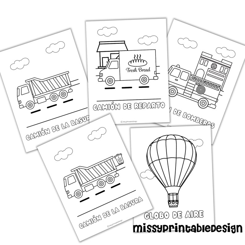 Spanish Transportation Coloring Pages for Kids Vehicle - Etsy