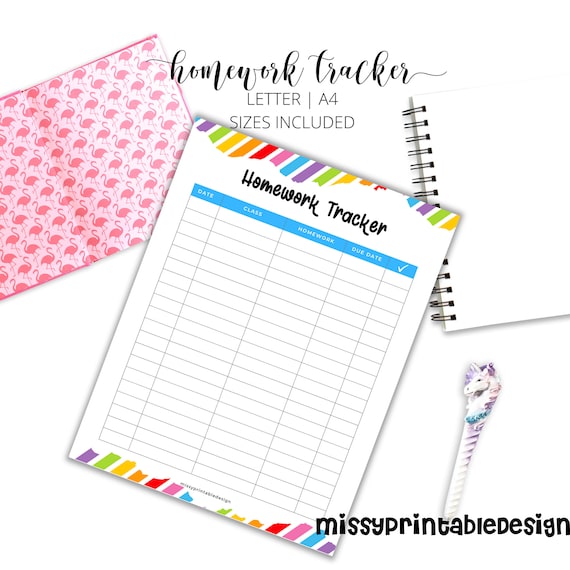Kids Homework Tracker, Printable Homework Log, Homework Organizer ...