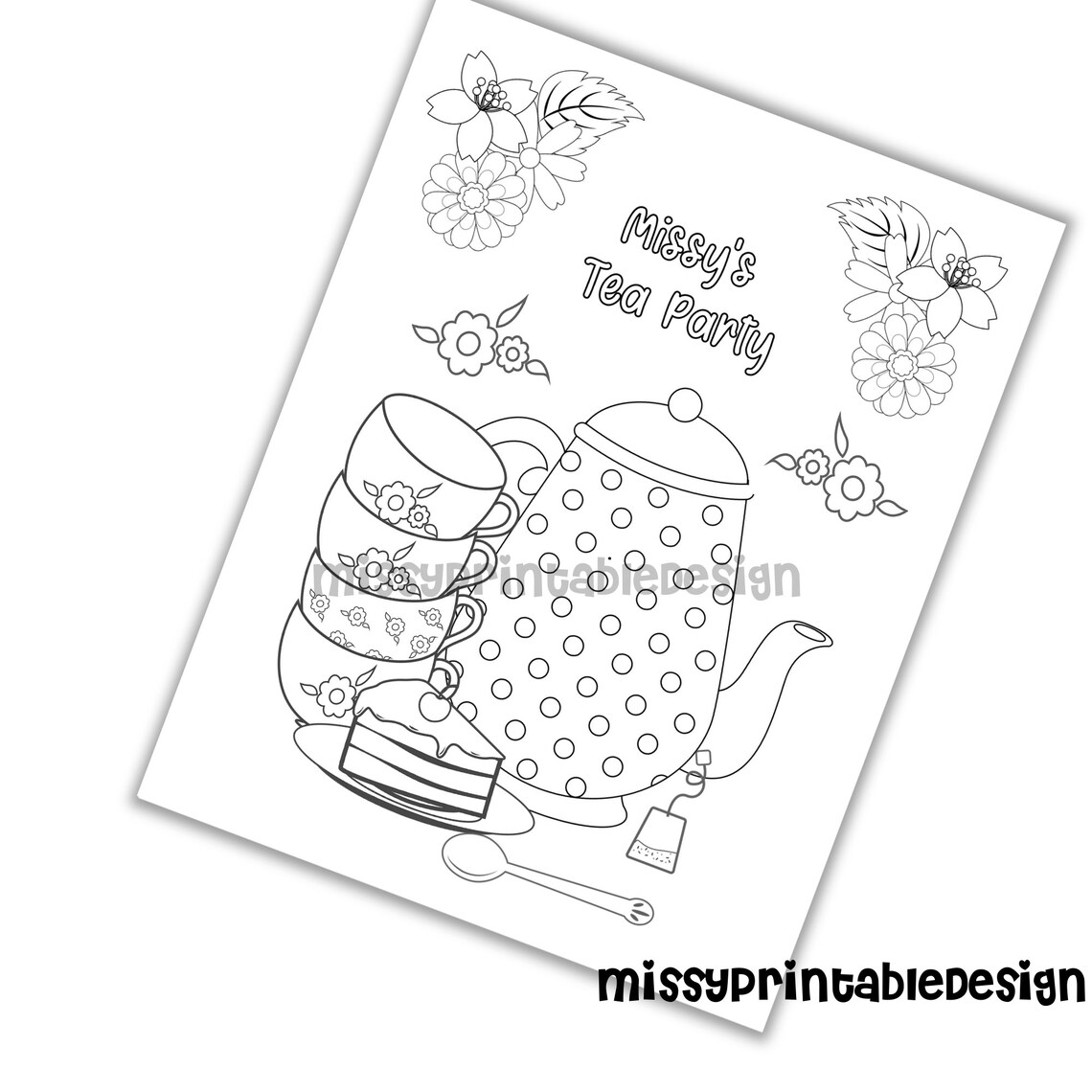 Personalized Adult Tea Party Coloring Pages Custom Tea Party | Etsy