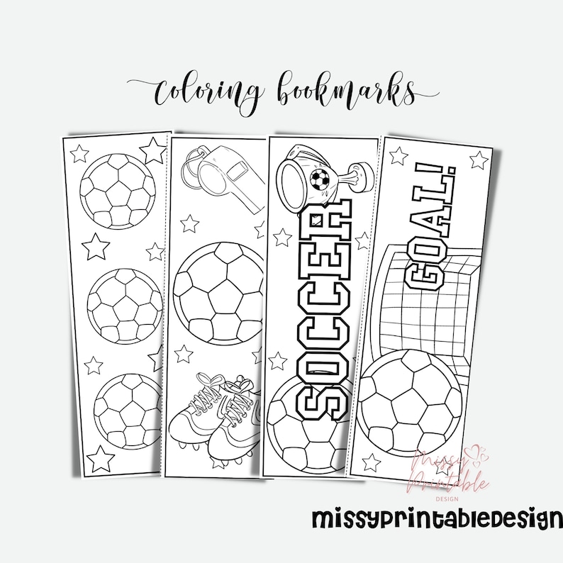 Printable Soccer Coloring Bookmarks: Kids Party Activity (digital ...