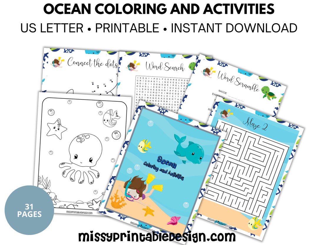Ocean Activity Book, Printable Ocean Coloring Pages, Ocean Coloring and ...