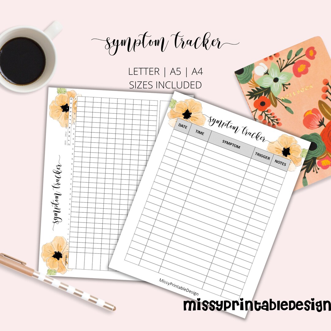 Symptom Tracker Journal, Monthly Symptom Chart, Symptom Planner ...