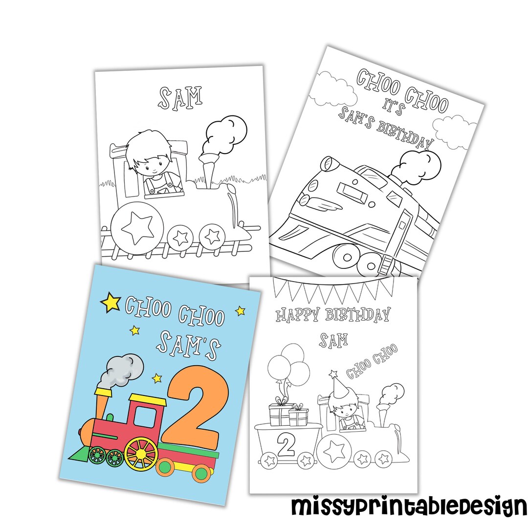 Personalized Train Party Coloring Pages, Custom Train Birthday Party ...