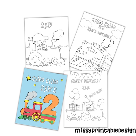 Personalized Train Party Coloring Pages, Custom Train Birthday Party ...