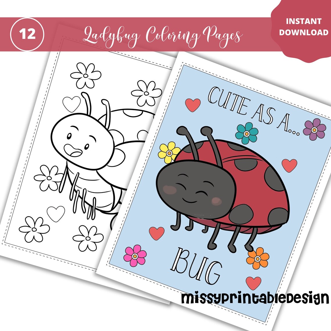 Ladybug Coloring Pages Ladybug Printable Coloring Pages for - Etsy