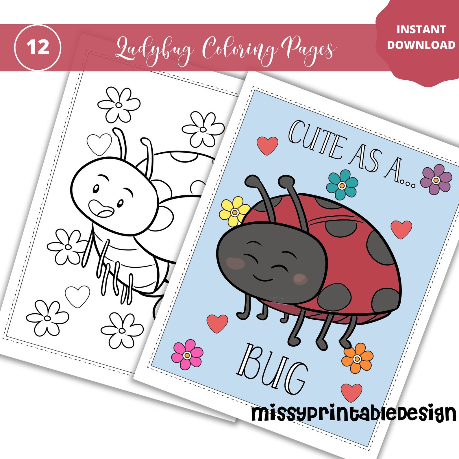 Ladybug Coloring Pages Ladybug Printable Coloring Pages for - Etsy
