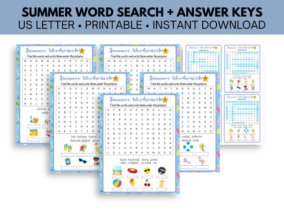 Summer Word Search Printable Summer Word Find Summer Games - Etsy