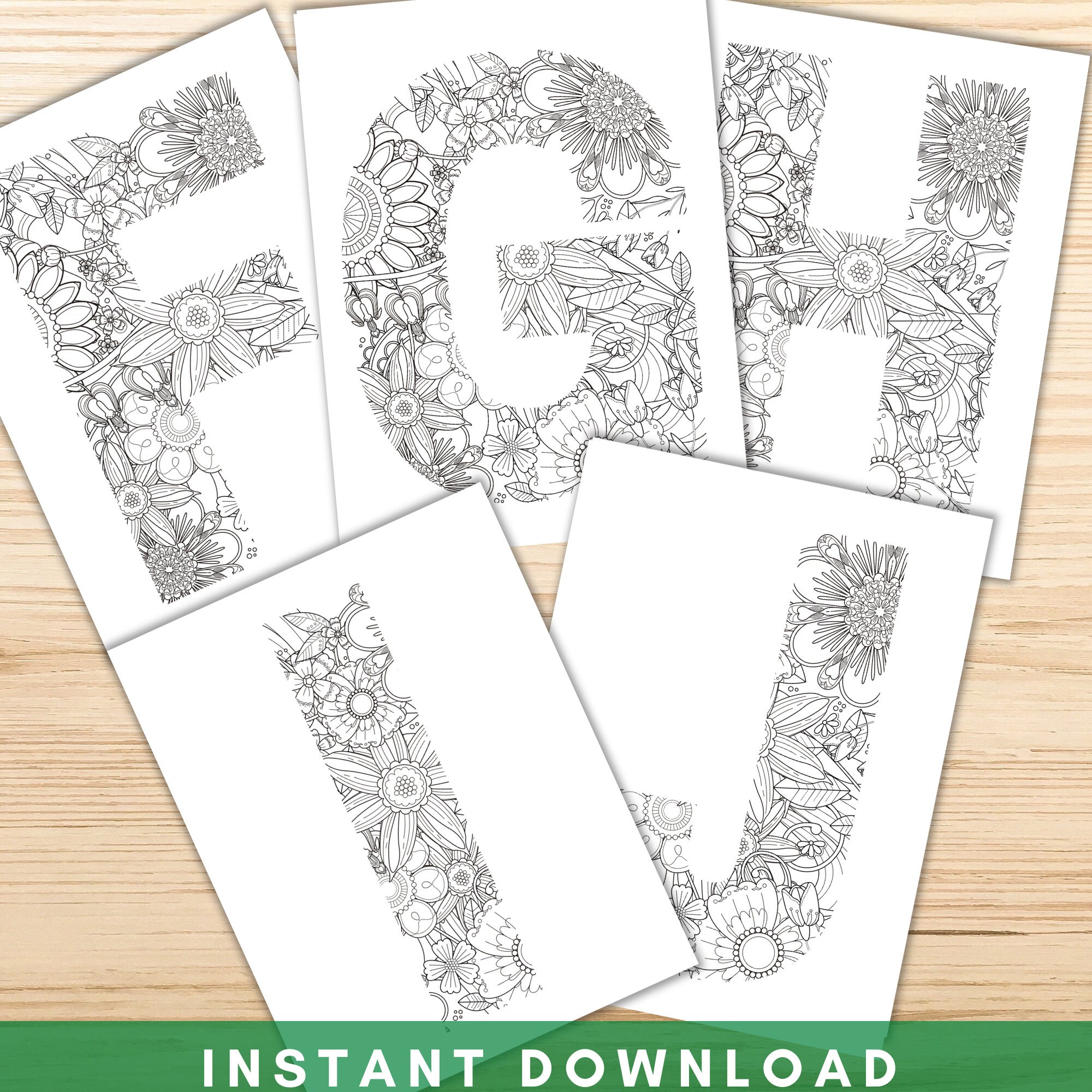 Floral Alphabet Letters Coloring Pages Printable Adult | Etsy