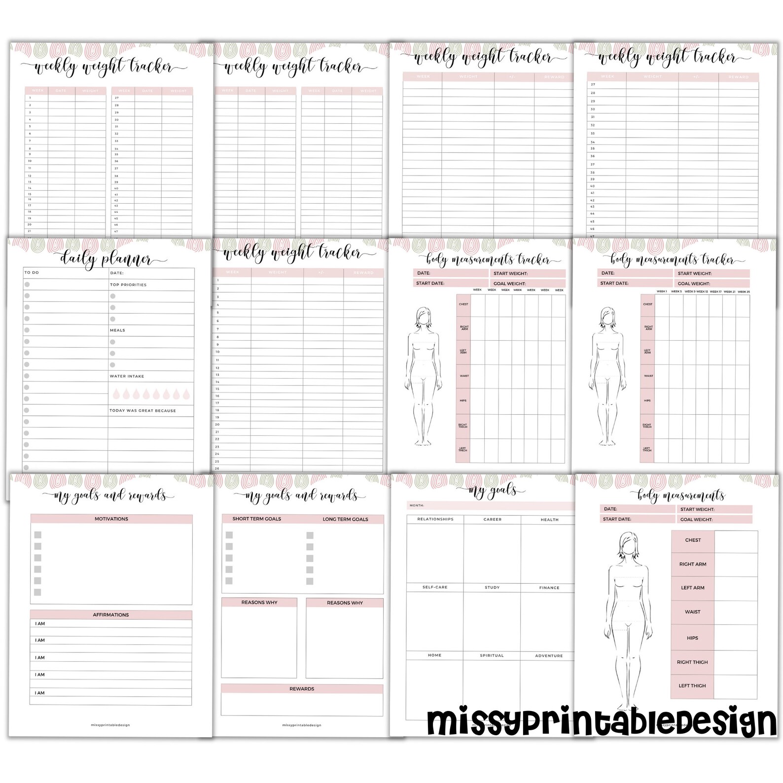 Fitness Planner Printable Fitness Journal Weight Loss - Etsy