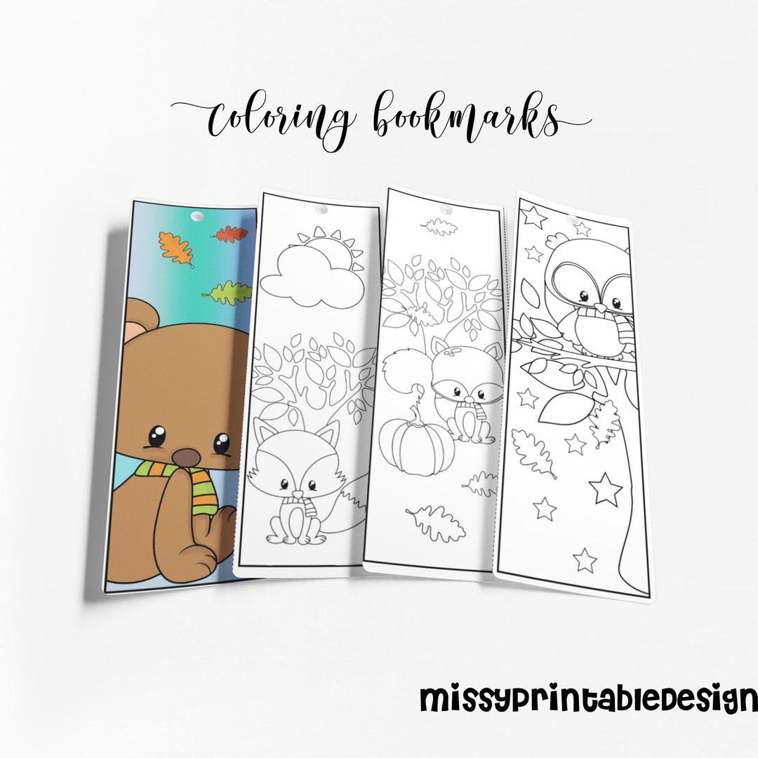 Fall Coloring Bookmarks (set of 4), Printable Fall Coloring Page ...