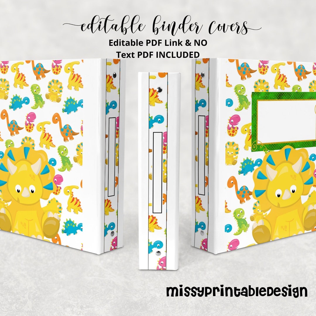 Editable Dinosaur Binder Covers, Printable Binder Covers Front Back and ...