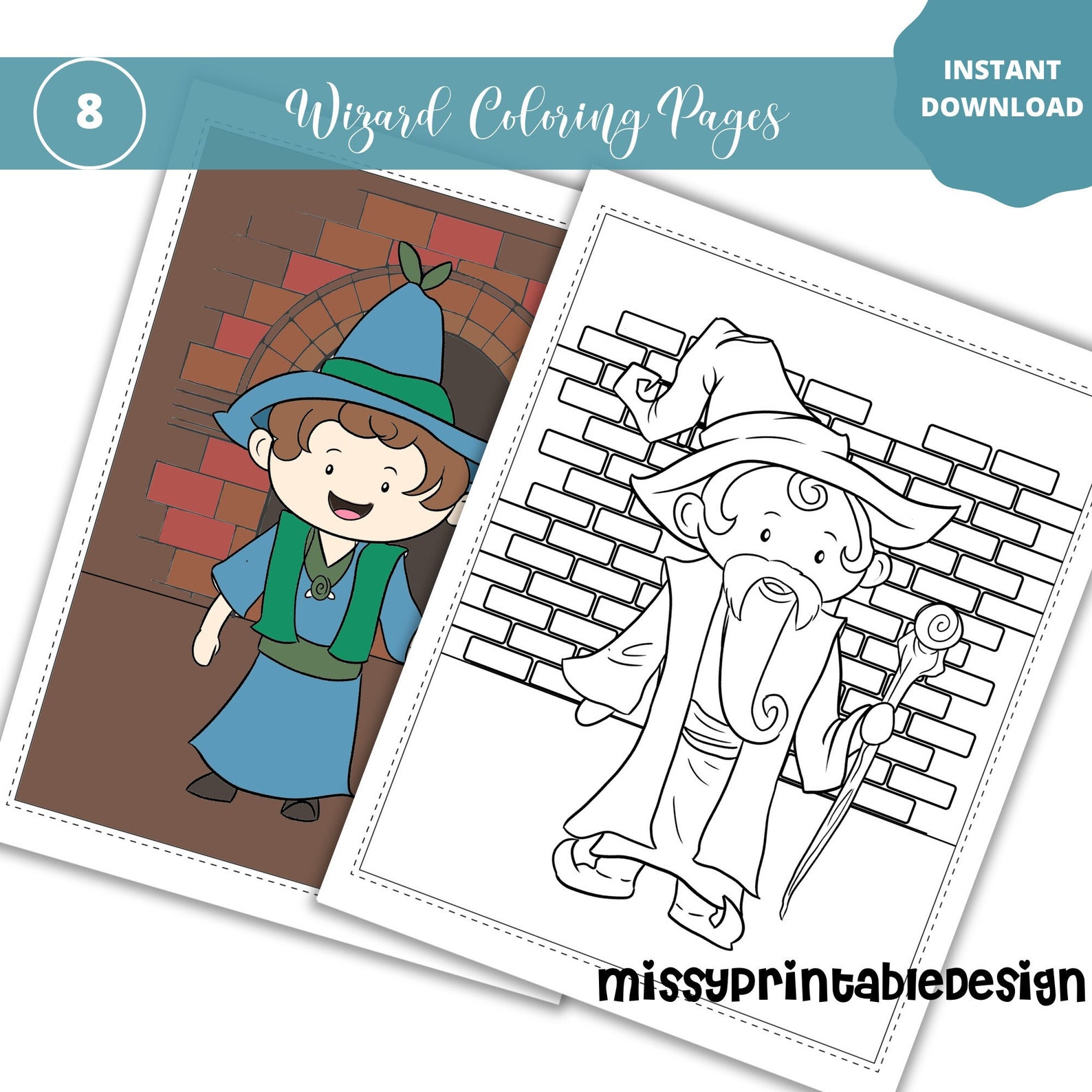 Wizard Coloring Pages Printable Wizard Coloring Book Wizard - Etsy