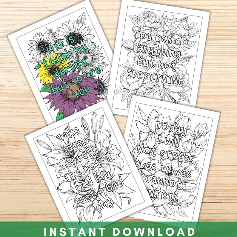 Stress Relief Quotes Coloring Pages Adult Coloring Pages - Etsy