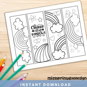 Rainbow Coloring Bookmarks (set of 4), Printable Rainbow Coloring ...