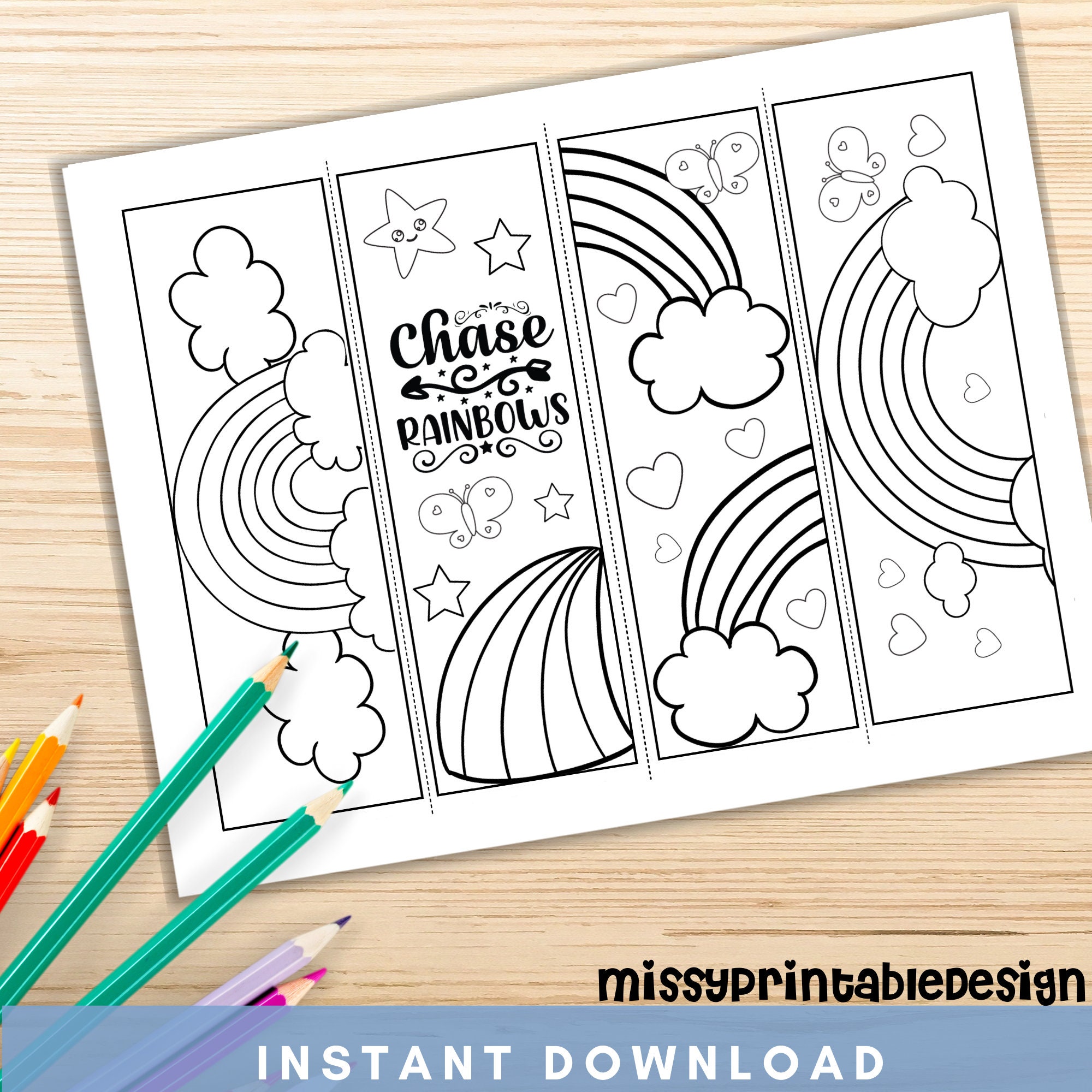 Rainbow Coloring Bookmarks set of 4 Printable Rainbow - Etsy