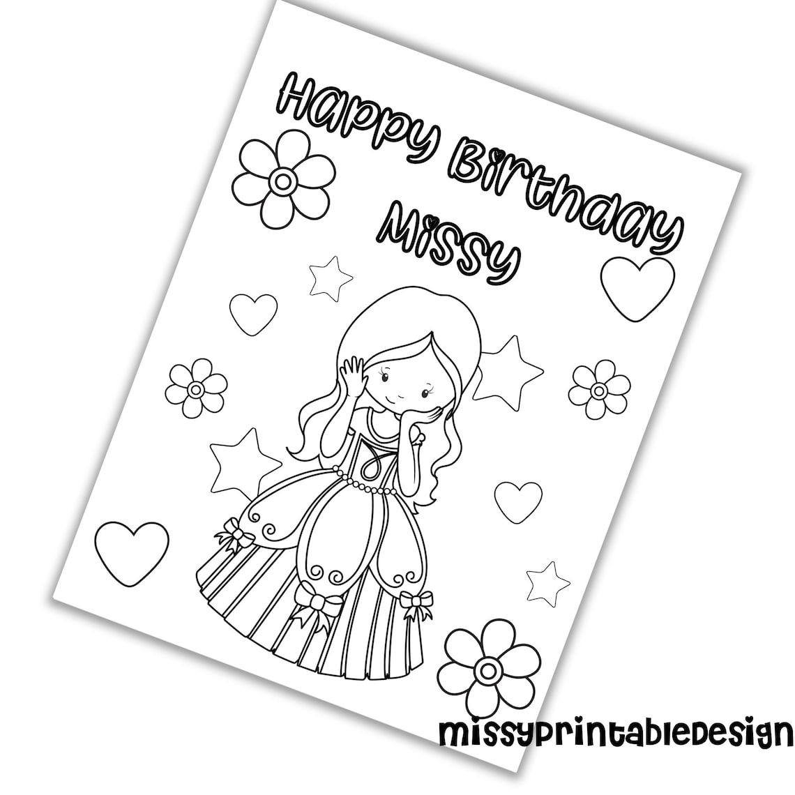 Personalized Princess Party Coloring Pages, Custom Princess Birthday ...