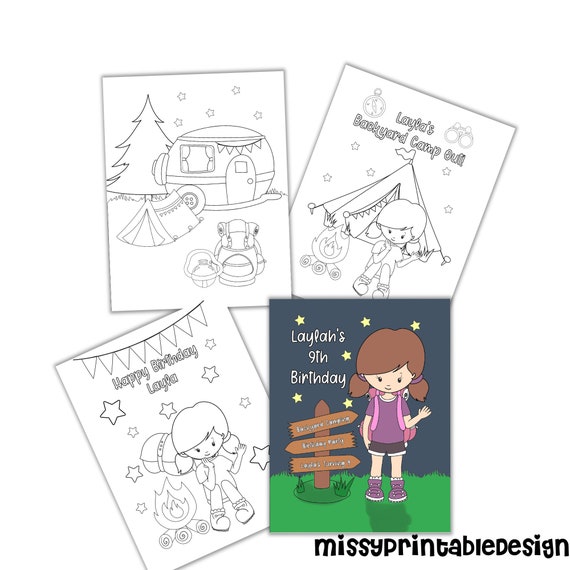 Personalized Camping Party Coloring Pages, Custom Camping Birthday ...